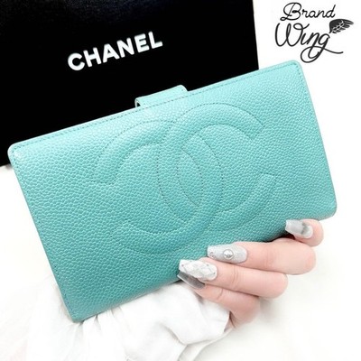 CHANEL Coco Mark Tiffany Blue Color Clasp Purse Long Wallet Used | eBay
