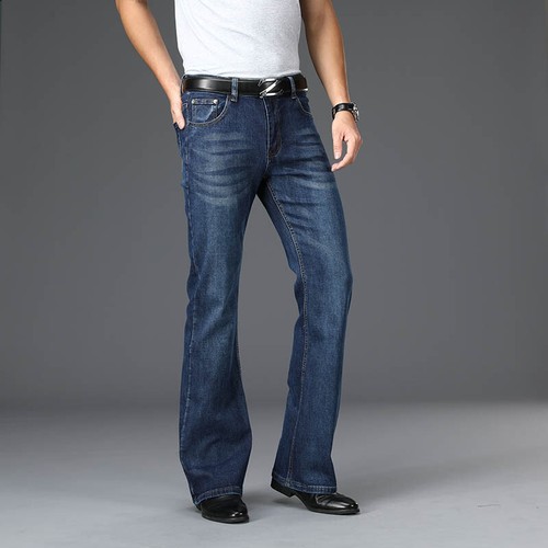 Men Bell Bottom Jeans Stretch Vintage Flared Denim Pants Slim Fit High ...