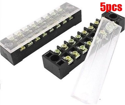 5Pcs 600V 15A 2 Row 8 Positions 8P Covered Screw Terminal Barrier Strip ...