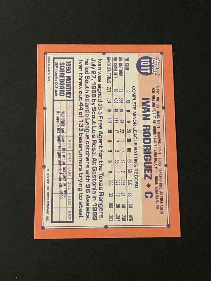 Ivan Pudge Rodriguez Rangers Signed 1991 Topps #101T ROOKIE Card ...