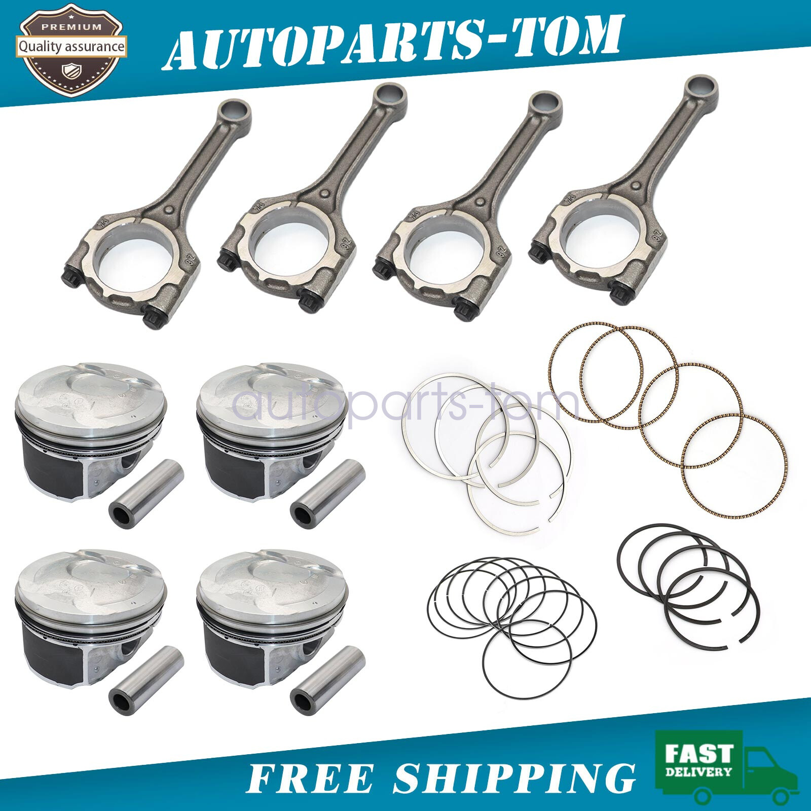 Connecting Rod & Pistons & Rings Kit For Hyundai Kia Accent Rio 1.6L ...