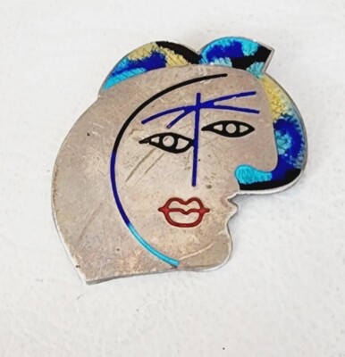 VTG Artisan Sterling Enameled 2 Faces Women/ Men Brooch Pin Modernist ...