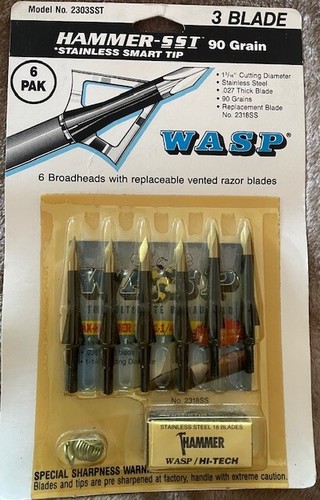 Pack of 6 Broadheads - Wasp Hammer-SST, 90 Grain, 3 Blade, 1-3/16 ...