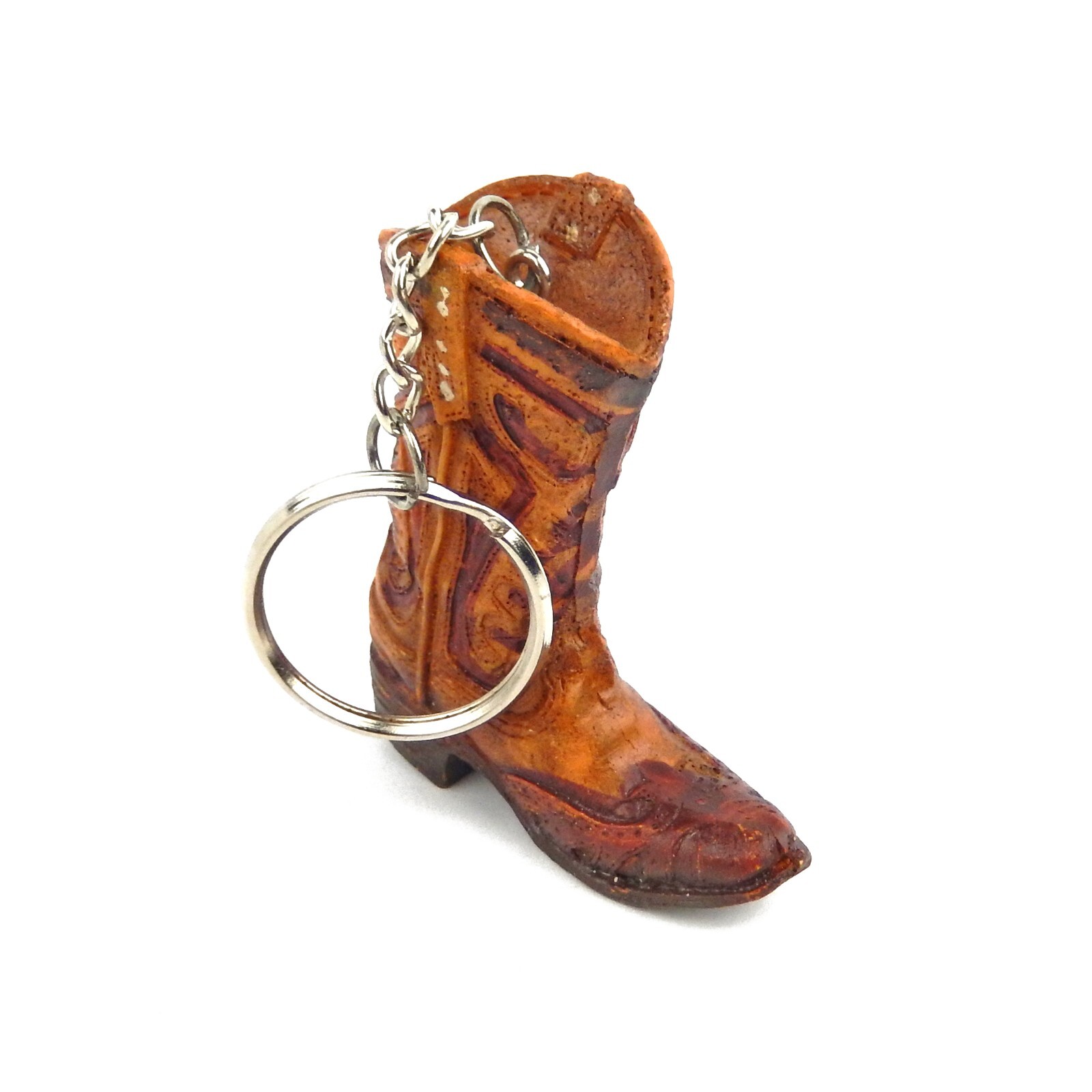 Tiny Cowboy Boot Keychain Key Ring Hand Painted Polyresin Western Brown ...