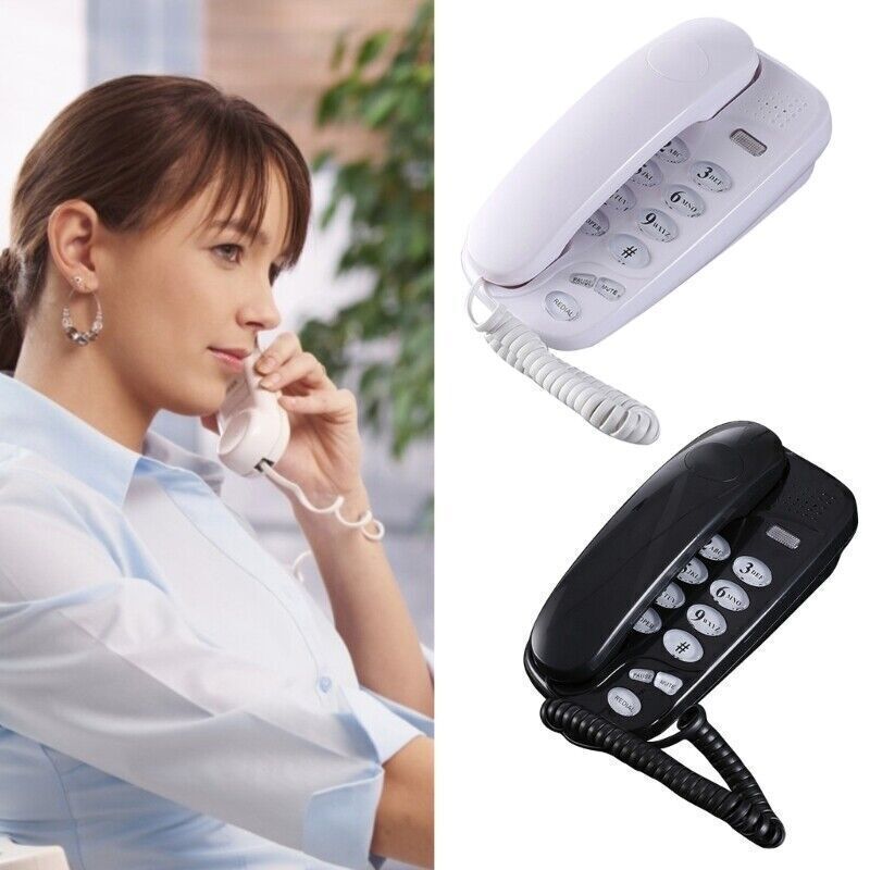 Compact Wired Telephone Wall Mounted Tabletop Home Office Corded Phone ...