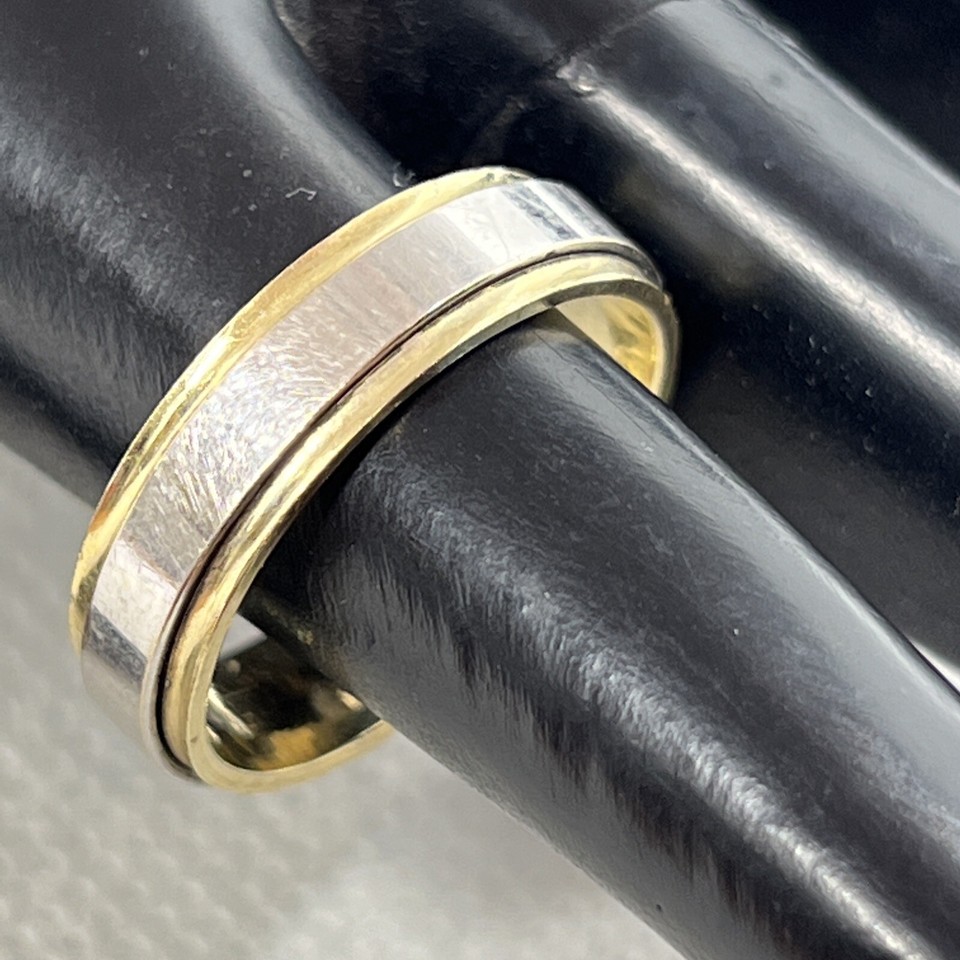 14K T/Tone Gold Center Rotating Handmade Spinning Unisex Wedding Band ...