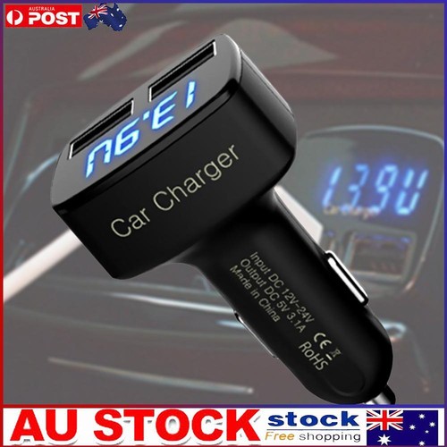 Car Charger Dual USB 3.1A Output Car Charger Adapter (Blue LCD Celsius ...