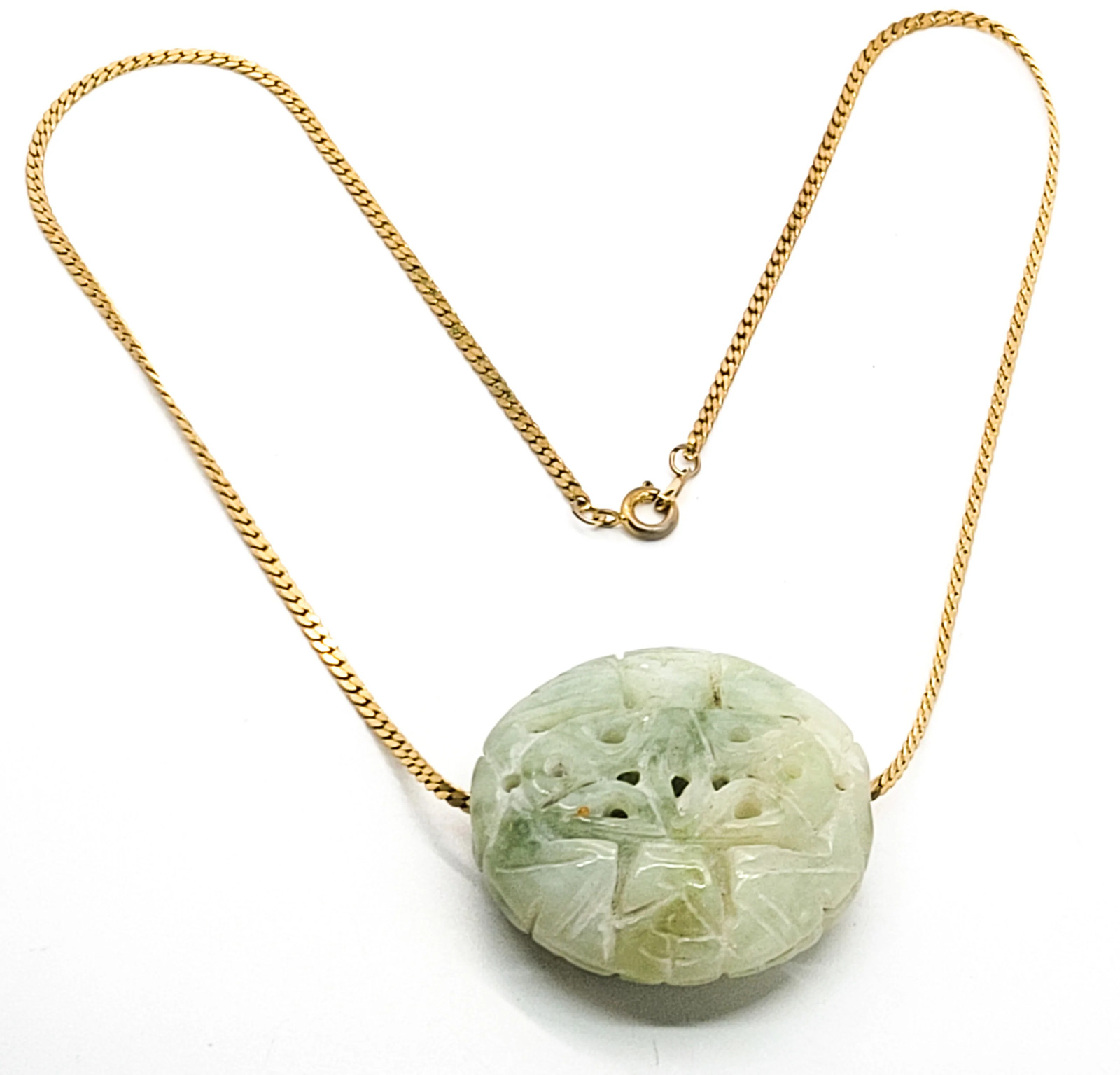 Light green Carved Nephrite Jade vintage slider penda… - Gem