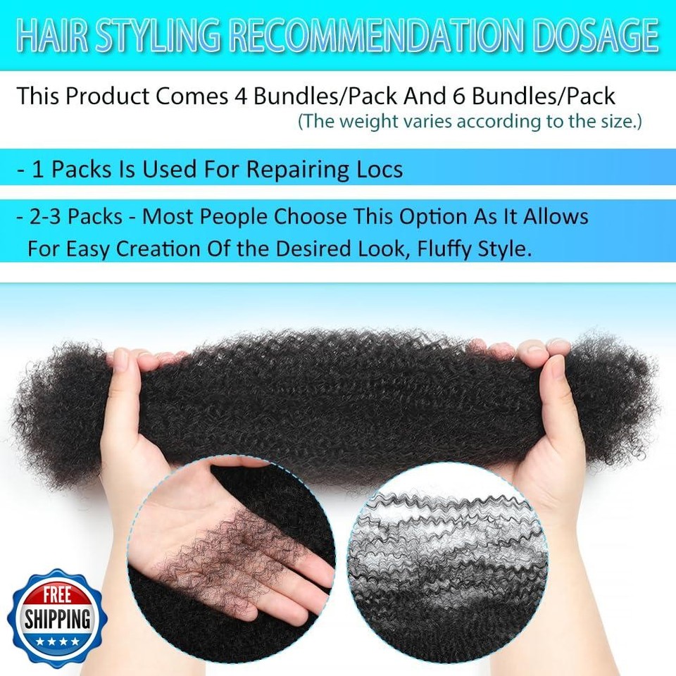 Afro Kinkys Bulk Human Hair 20 Inch Afro Kinky-Curly Human Hair B | eBay