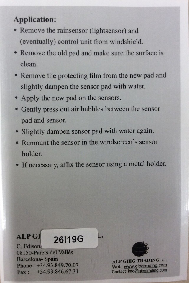 Windscreen Rain&Light Sensor Pad TOYOTA AURIS/CHR/Camry/Land cruiser ...