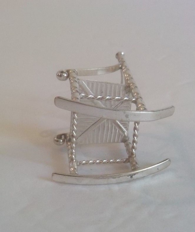 NICE VINTAGE DUTCH .833 SILVER MINIATURE DOLL HOUSE ROCKING CHAIR w ...