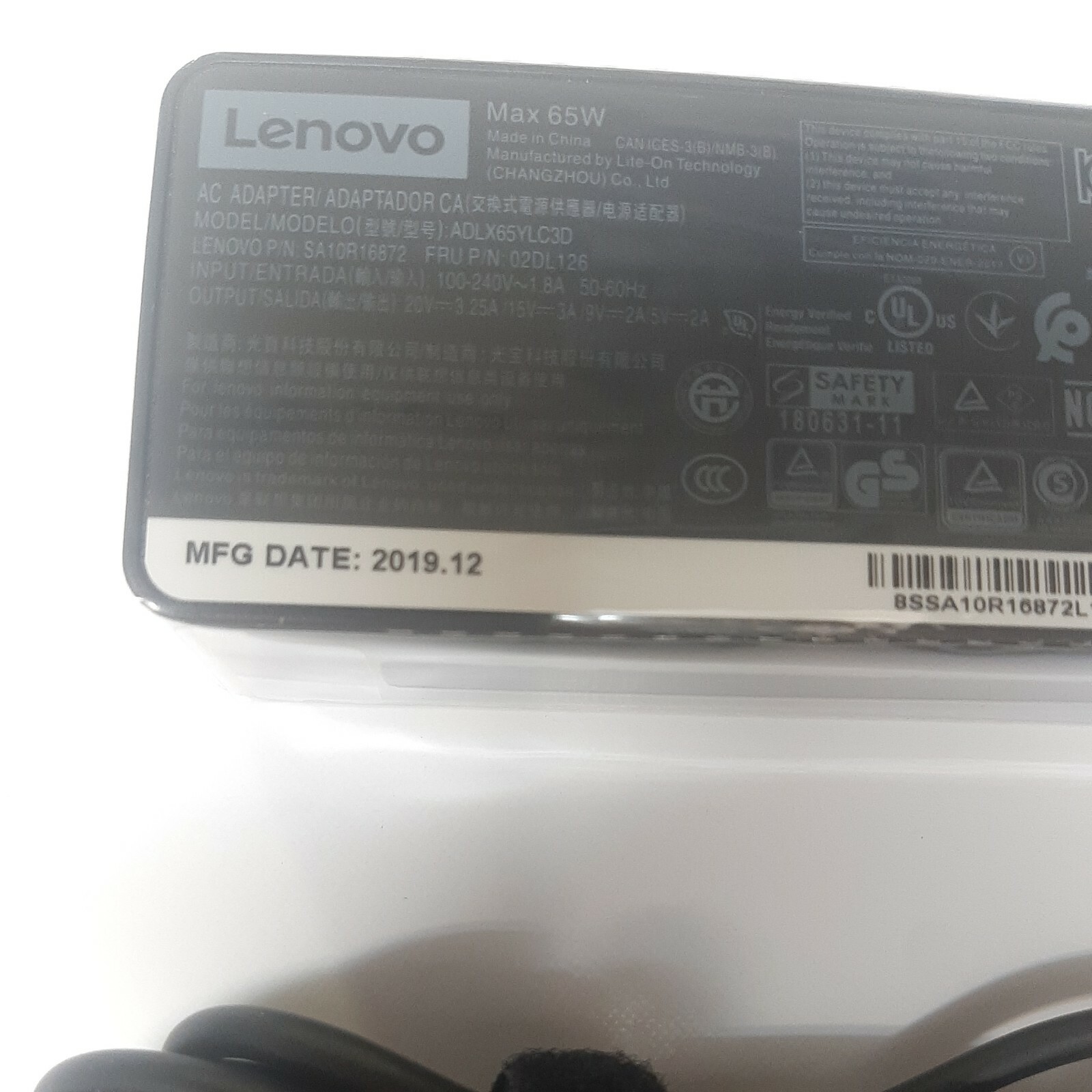 Genuine 02DL126 Lenovo AC Adapter 65w 3.25a USB C IdeaPad for sale ...