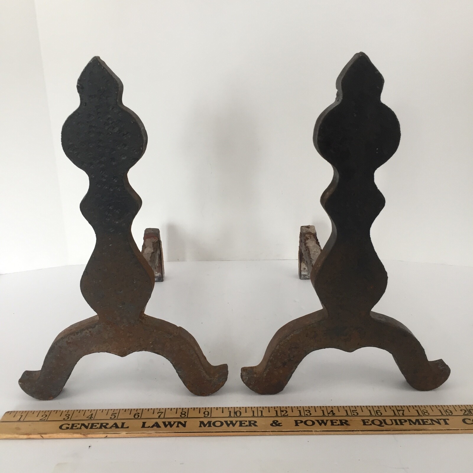 Antique Cast Iron Andirons - Mission / Arts and Crafts / Keyhole Fire ...