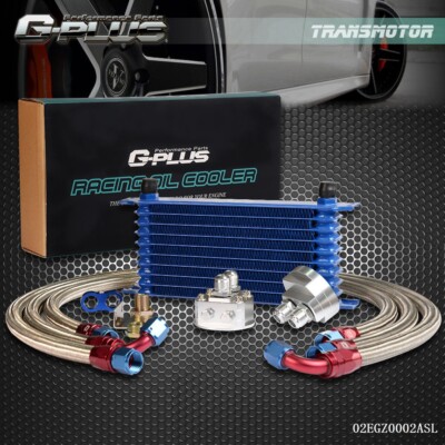 NEW UNIVERSAL 10 ROW 10AN ALUMINUM OIL COOLER + FILTER RELOCATION KIT ...