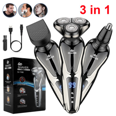 3in1 Professional Cordless Wet/Dry Razor Men Rotary Shaver Beard ...