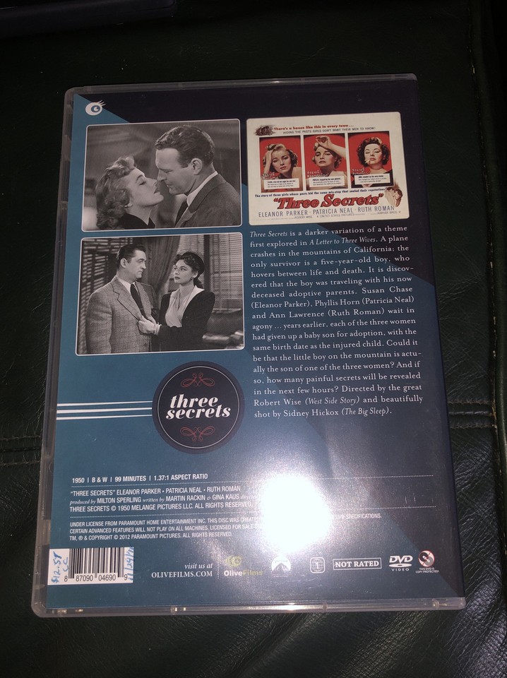 Three Secrets (DVD, 2012) Patricia Neal, Eleanor Parker, Ruth Roman ...