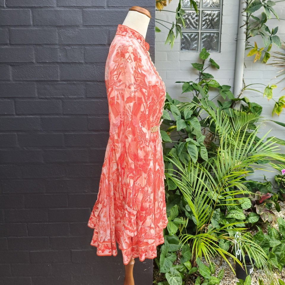 Zimmermann Red Orange Lyre Billow Sleeve Mini Dress Size 1 AU 10 US 6 ...