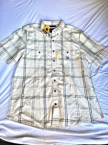 Carhartt Shirt Men Extra Large XL White Outdoor Button Up Loose Plaid ...