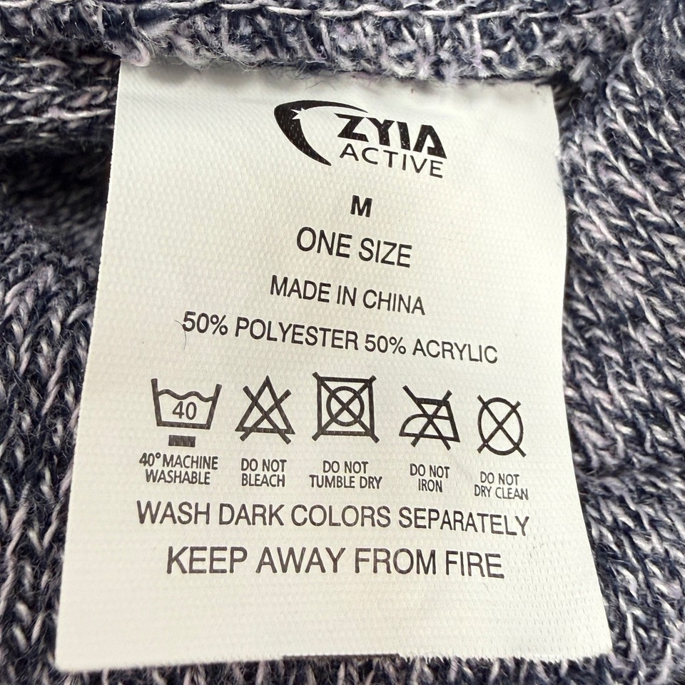 Zyia Active Beanie Hat Navy Blue White Marled Knit Cuffed Logo One Size ...
