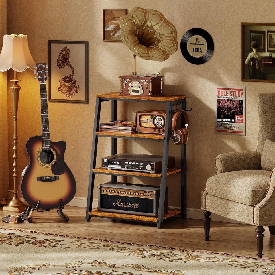 4-Tier Speaker Rack Stand,Record Player,DVD Player,Game Console,Cable ...