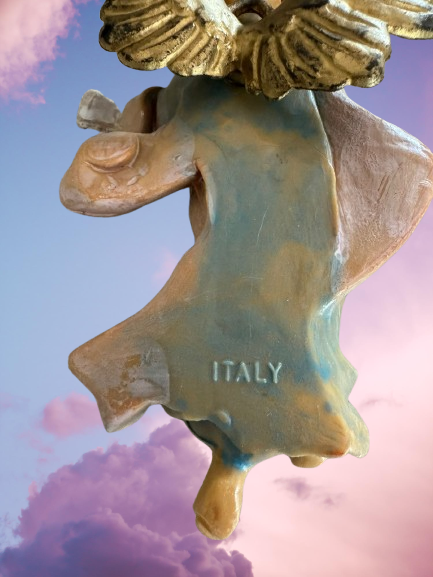 Pair 4.5"h Italian Resin Angel Wall Figurines Vintage Musical Cherub ...