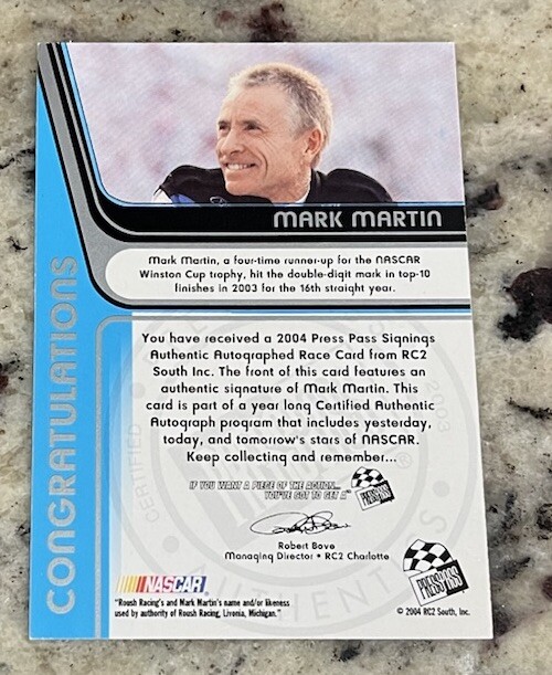 2004 Press Pass Signings Mark Martin Auto Autograph Jack Roush Racing ...