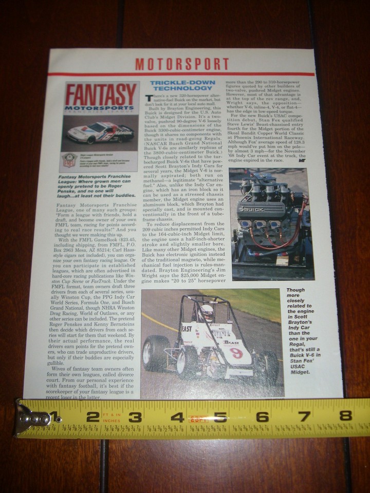 BUICK V6 USAC MIDGET RACE CAR - ORIGINAL 1994 ARTICLE | eBay
