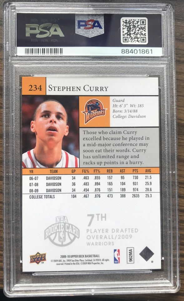 2009 Upper Deck Steph Curry RC ROOKIE PSA MINT 9 BEAUTY | eBay