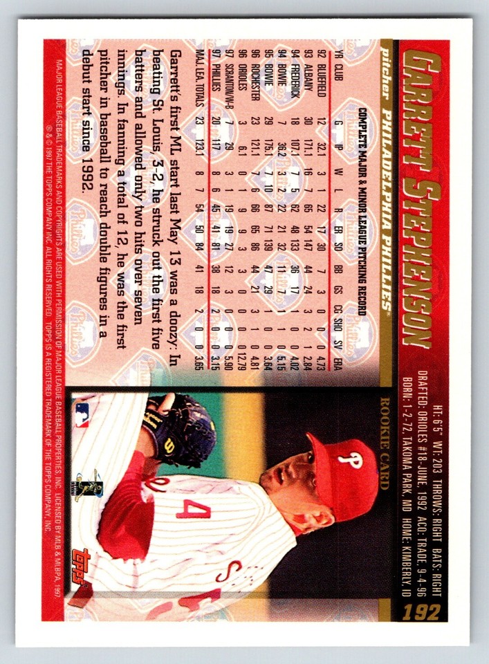 Garrett Stephenson 1998 Topps #192 | eBay