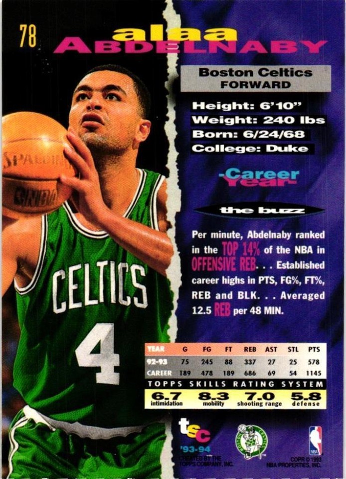 ALAA ABDELNABY 1993-94 Stadium Club # 78 FREE SHIPPING B11R3S28P7 | eBay