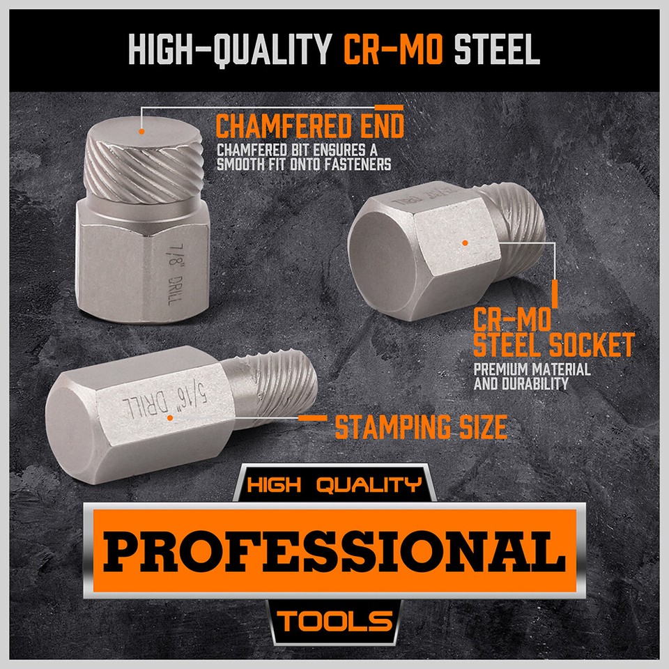 Multi-Spline Screw Extractor Set Hex Head Bit Socket Wrench Bolt ...