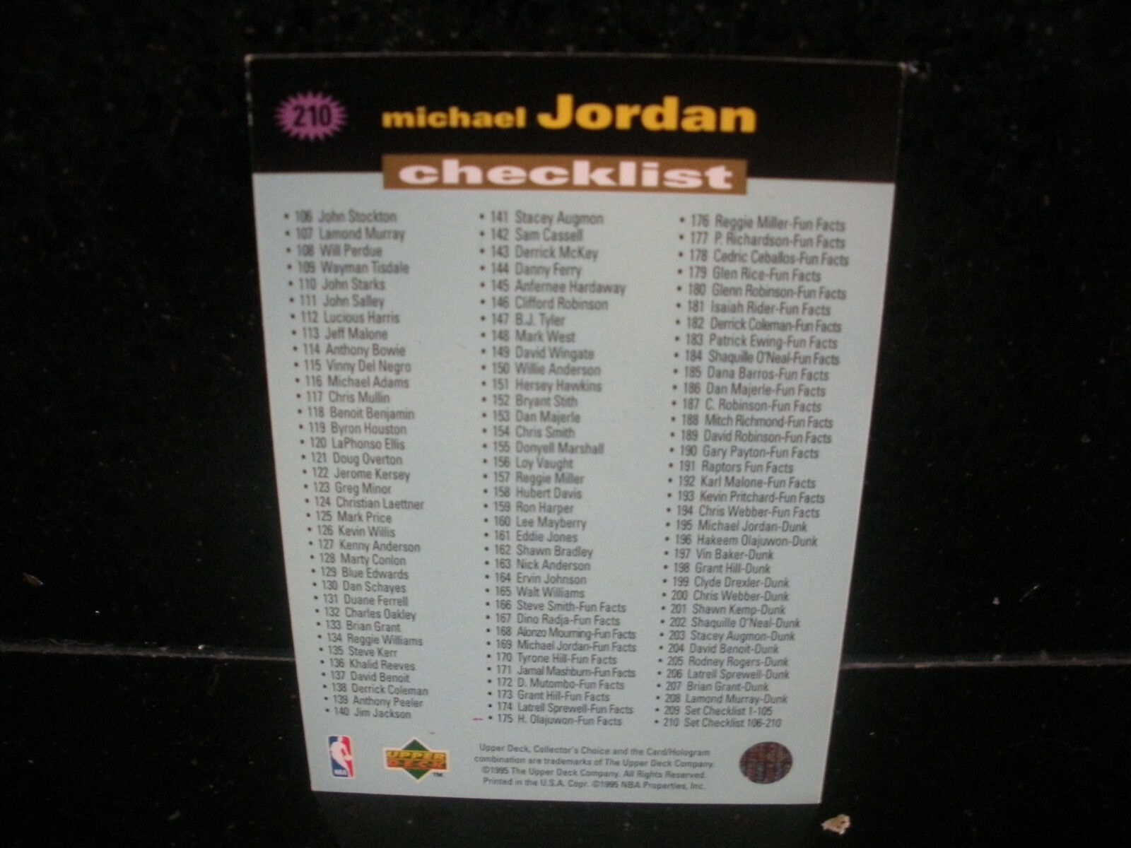 1995-96 Upper Deck Collector's Choice - Checklist Michael Jordan #210 ...