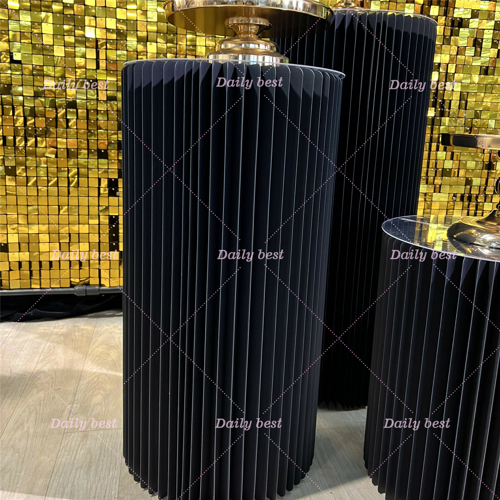 Black Hard Carboard Round Ripple Plinth Stand Acrylic Top Wedding Party ...