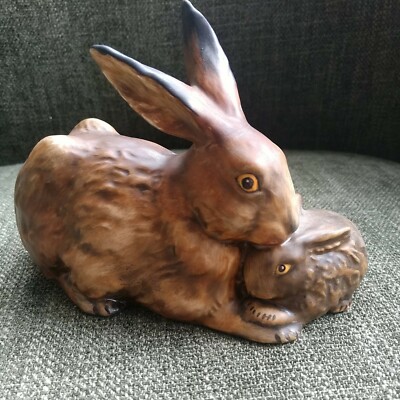 L Goebel Brown Bunny Rabbit Mother & Baby Figurine Germany #34 | eBay