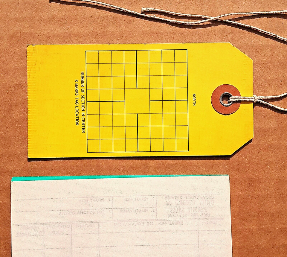 5 Old Forest Service Tags, Permit Sales Tablet, Skyline Road Data Sheet ...