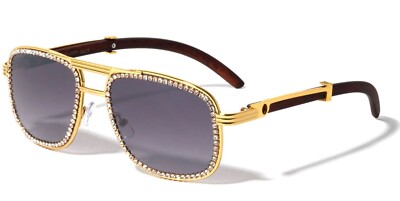 Diamond Sunglasses Square Gradient Black Lens Hip Hop Buffs Shades Wood ...