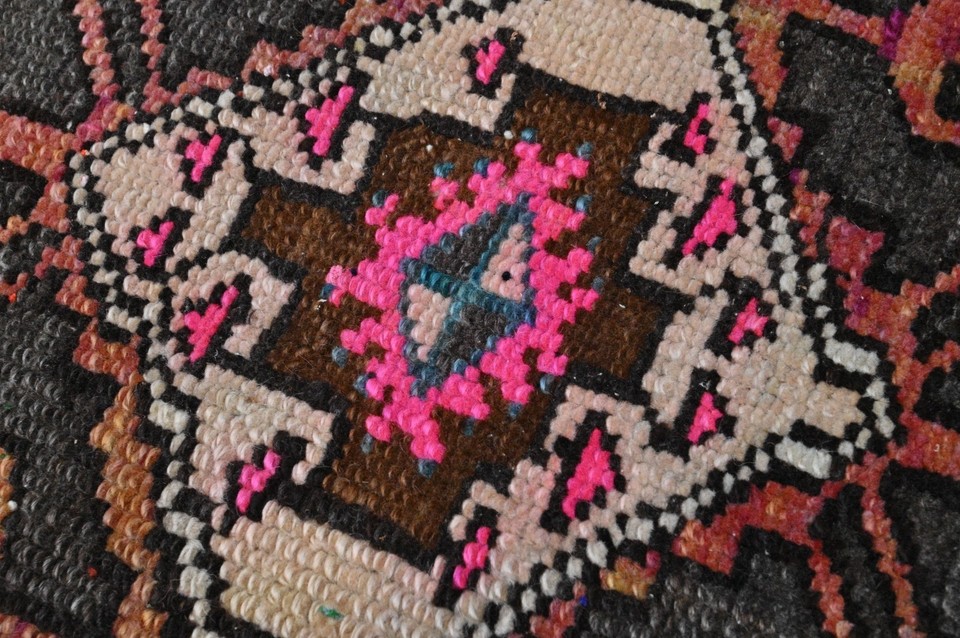 Oushak Turkish Doormat Rug 1x2 BLACK Anatolian Handmade Vintage Small ...