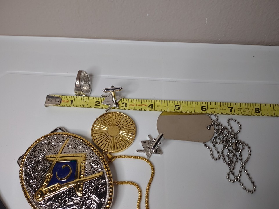 Masonic Belt Buckle And Jewelry Lot Very Cool Freemason Lot Collection ...