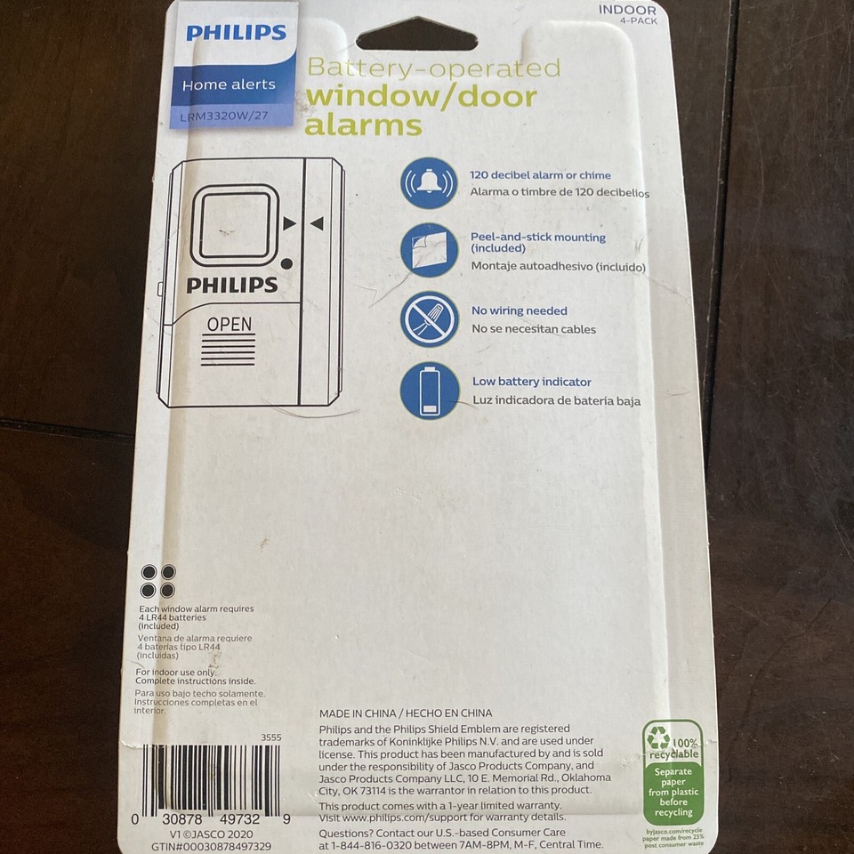 PHILIPS 4-Pack WIRELESS WINDOW / DOOR ALARM Indoor Home Security ...