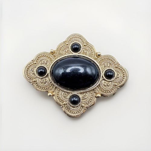 1928 Brooch Pin Black Cabochon Gold Tone J44 | eBay