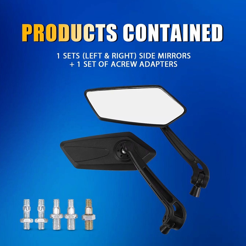 1 Pair 10mm Black Motorcycle Wing Side Mirrors Anti Glare Motorbike ...