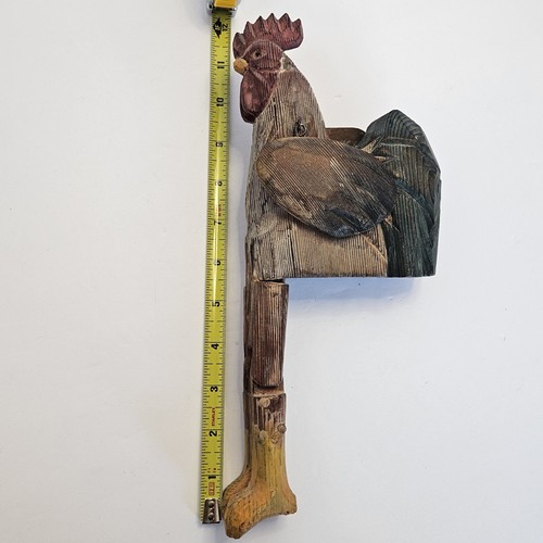 Wooden Rustic Rooster Shelf Sitter Hand Painted BOHO Folk Art Hinged Joints | eBay