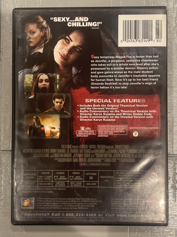 Jennifer’s Body Unrated Edition DVD 2009 Megan Fox Amanda Seyfried ...
