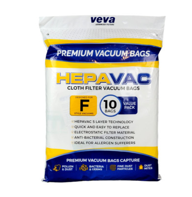 VEVA Premium HEPAVAC Cloth Filter Vacuum Bags for F Style Vacuums 10 ...