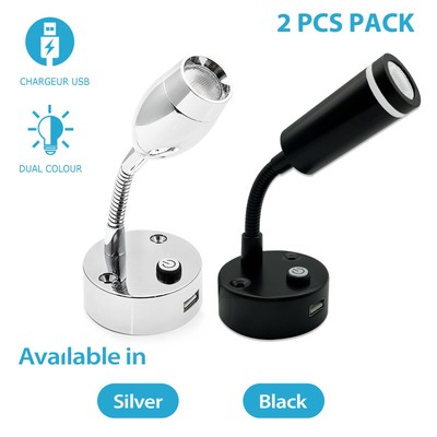 2x 12v Reading Light USB Campervan Caravan LED Spot Bedside Table Map ...