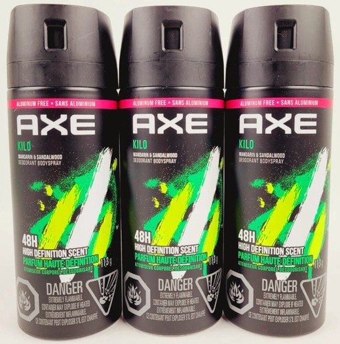 3 x Axe Kilo 4oz Body Spray Mandarin Sandalwood Deodorant Body Spray NO ...