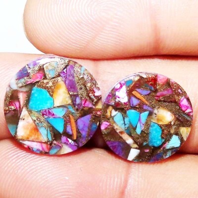 Copper 21.10CT Multi Color Turquoise Pair Round Green Purple Blue stone ...