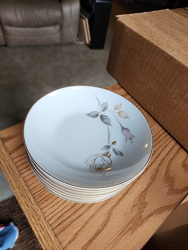 Sango Fine China Joyce White Pink Gold Roses Trim 5.5" Set of 4 Dessert ...