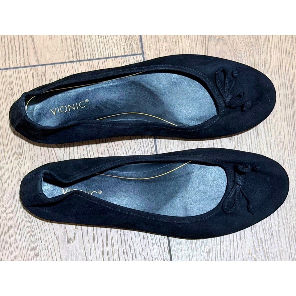 Vionic Callisto Black Suede Ballet Flats Bow Detail Womens 11 ...