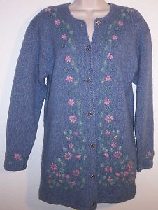 NORTHERN REFLECTIONS,LONG SWEATER, SMALL, DREAMY BLUE, FLOWERS, L ...